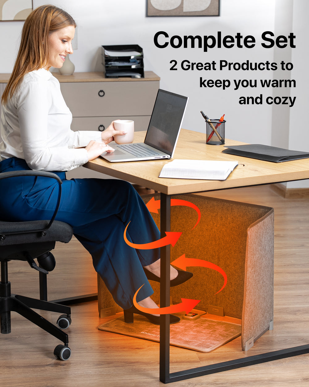Whisper Heat | Under Desk Heater and Floor Mat Bundle